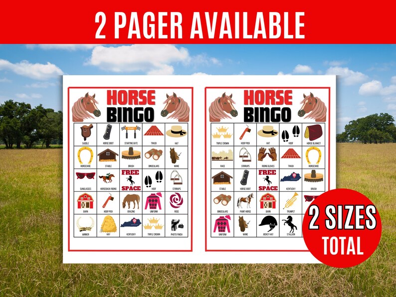 Horse Bingo, 50 Printable Horse Race Bingo Cards, Kentucky Derby Party ...