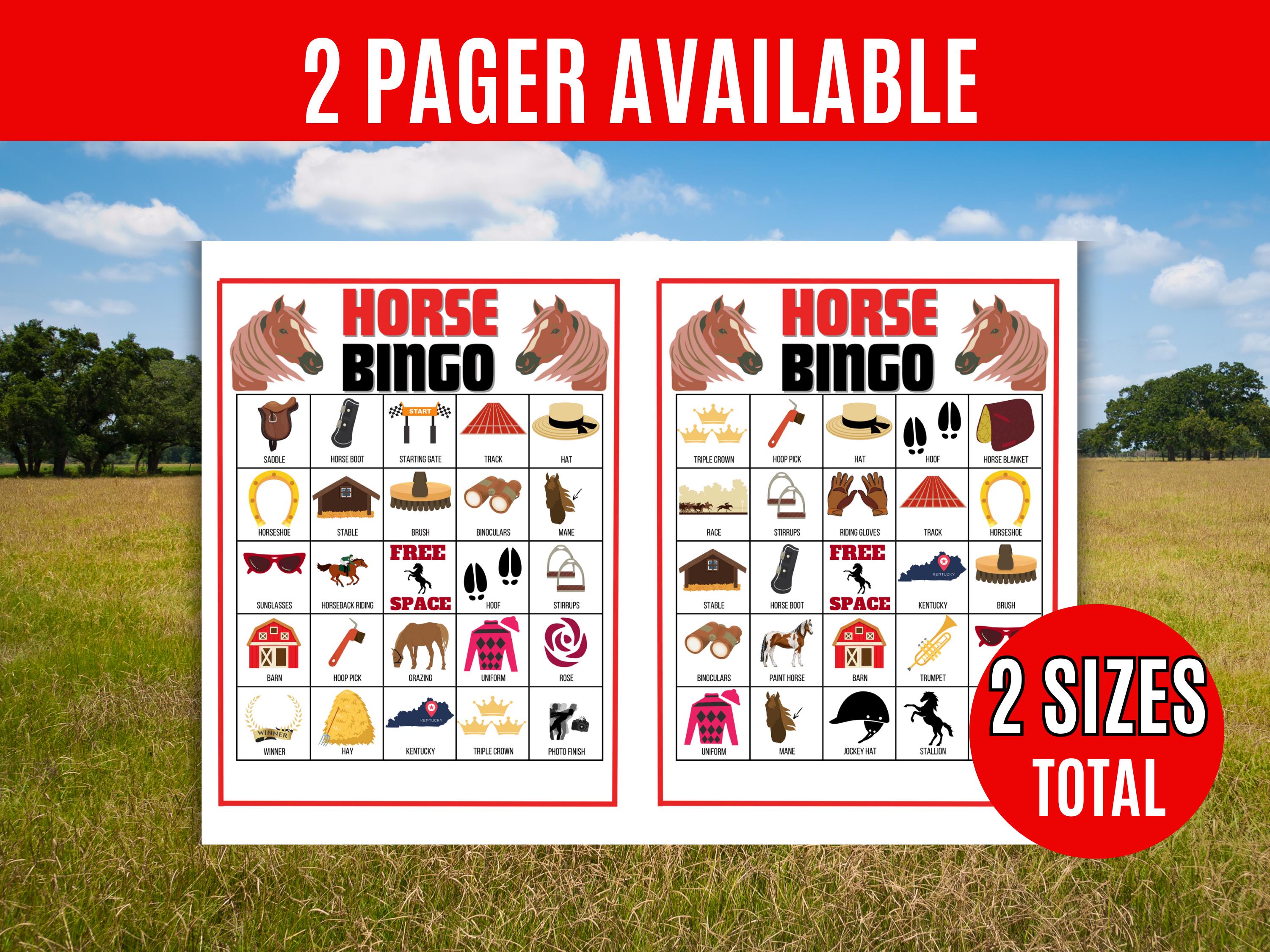 Horse Bingo, 50 Printable Horse Race Bingo Cards, Kentucky Derby Party ...