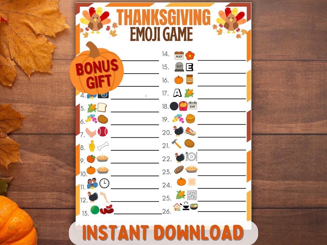 Thanksgiving Emoji Game, Fun Thanksgiving Activity, Emoji Thanksgiving ...