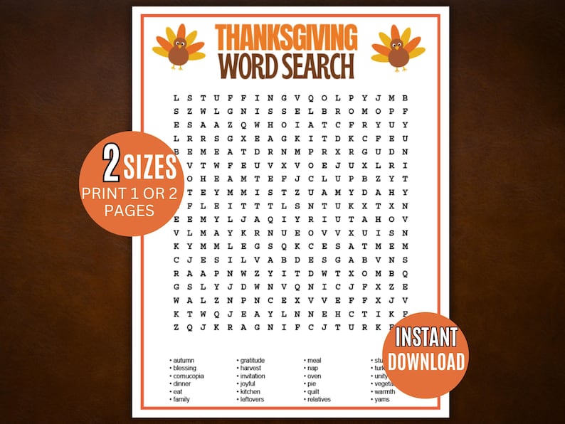 Thanksgiving Word Search Puzzle, Thanksgiving Activities, Printable ...