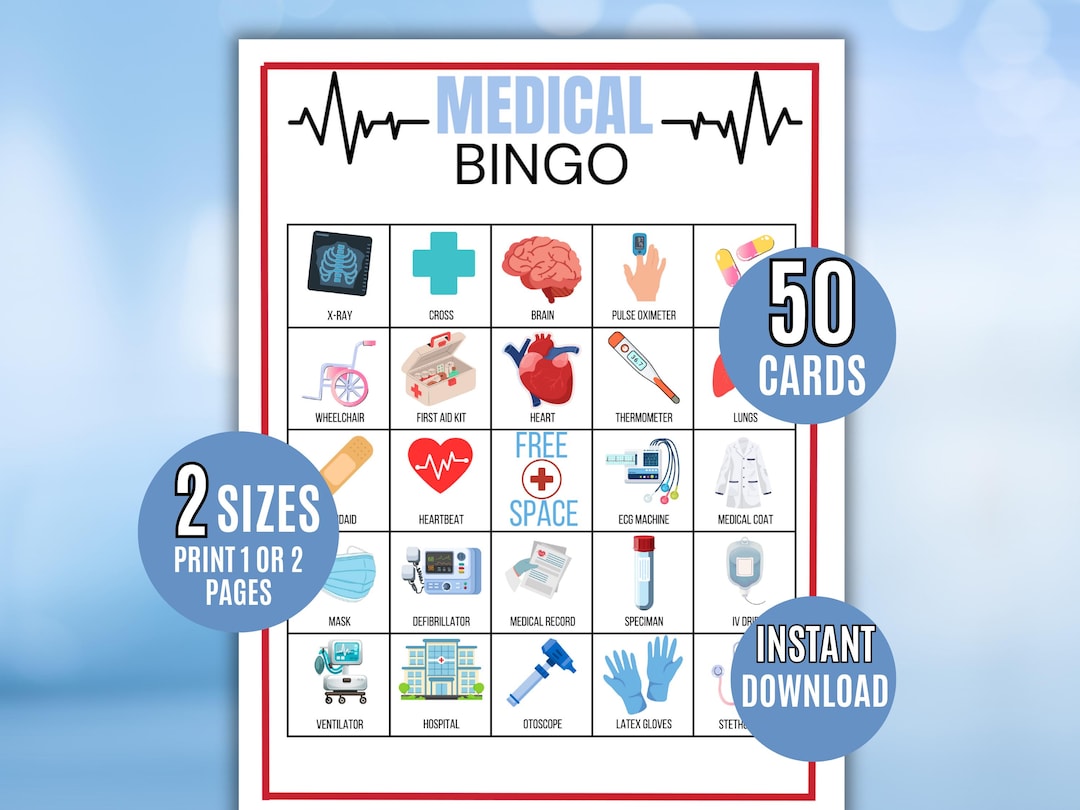 Medical Bingo, 50 Printable Nurse Game Medical Bingo Cards, Doctor ...