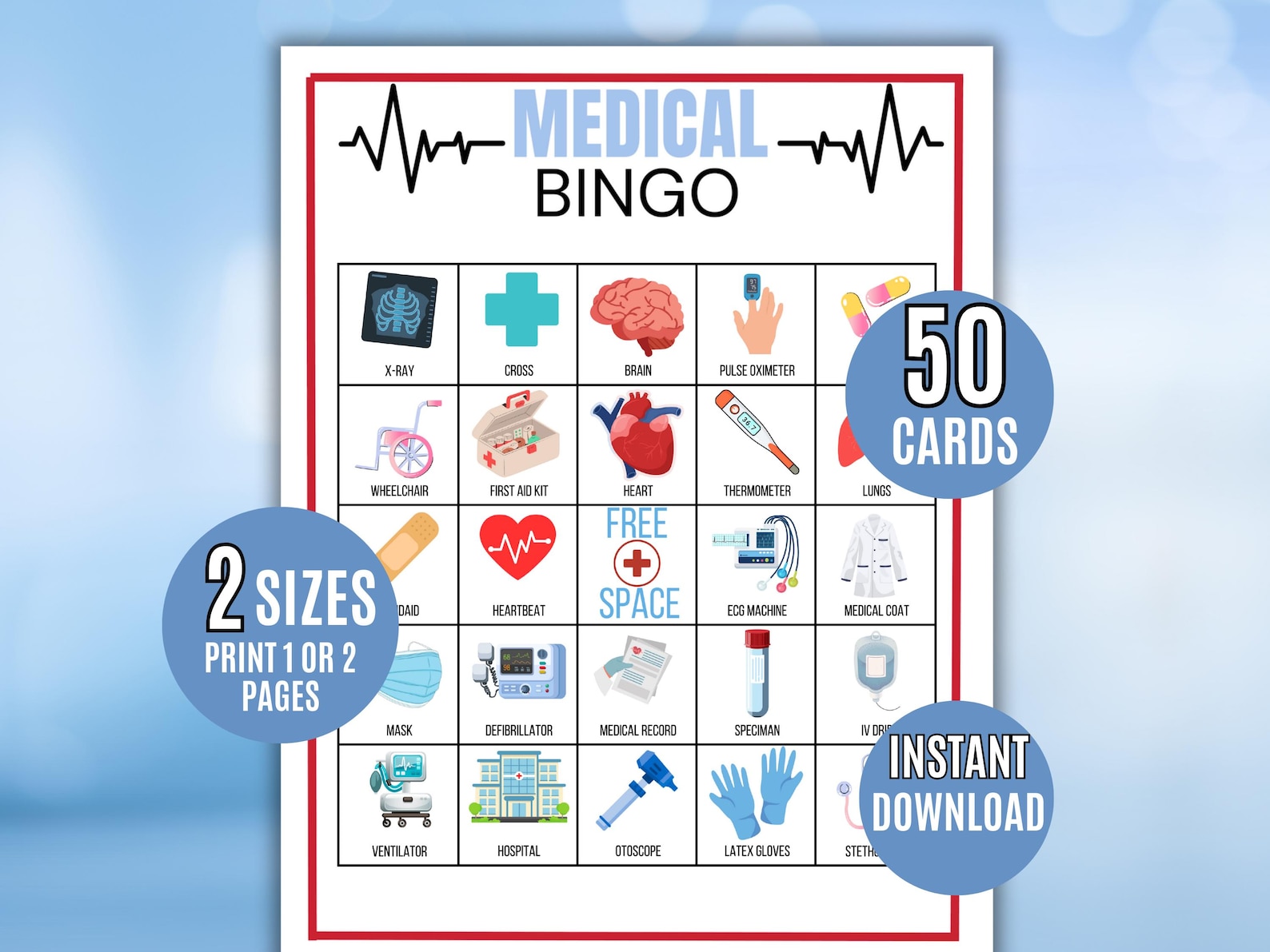 Medical Bingo, 50 Printable Nurse Game Medical Bingo Cards, Doctor ...