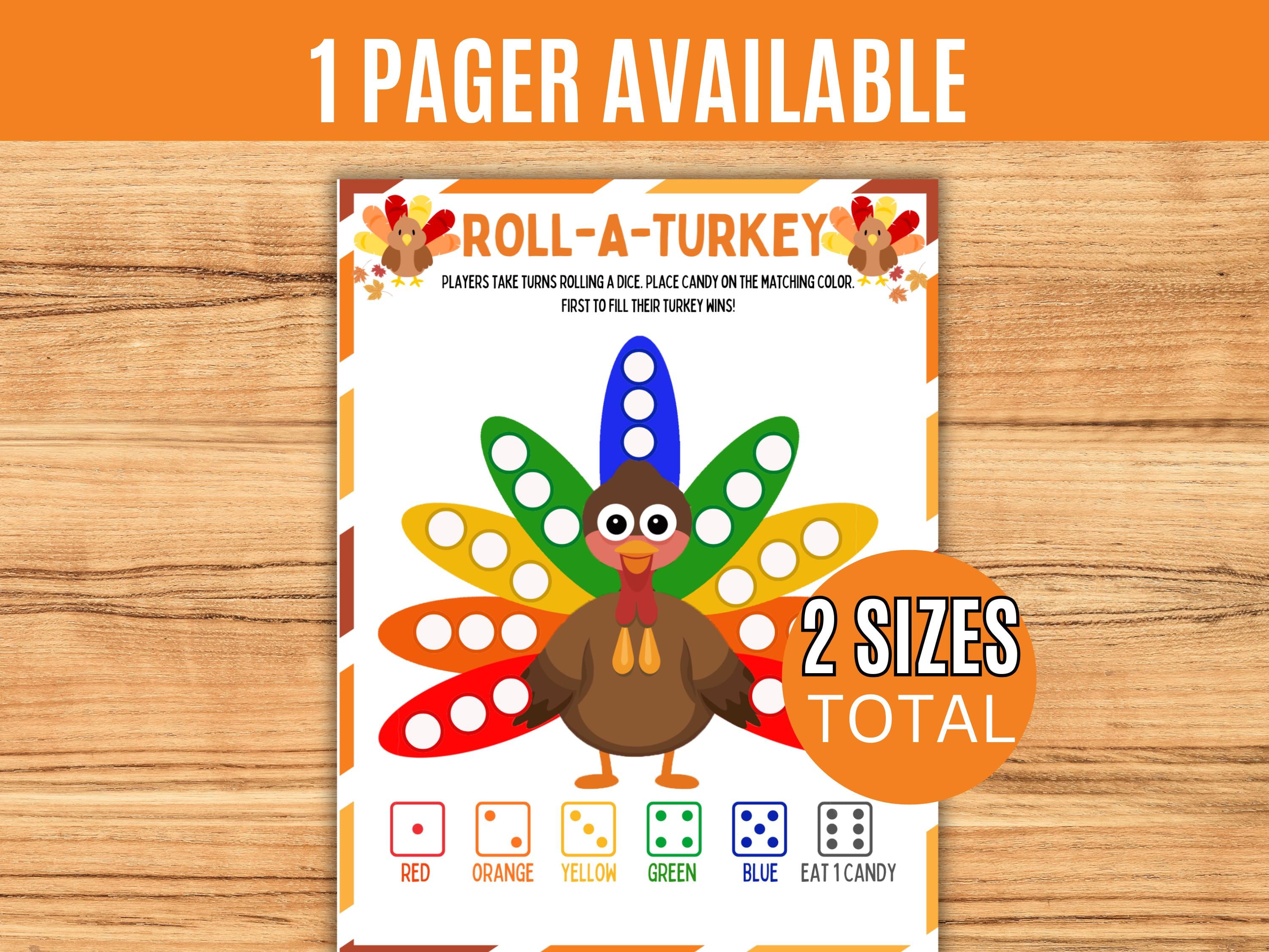 Roll A Turkey Game, Family Thanksgiving Printable Game Kids Table Game ...