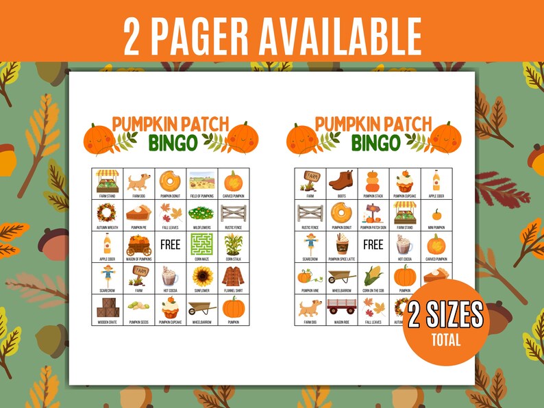 Pumpkin Patch Bingo Game: 50 Printable Fall Activity Cards - Etsy