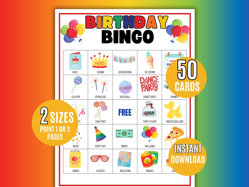 Birthday Bingo Cards, 50 Birthday Bingo Cards, Birthday Party, Birthday ...