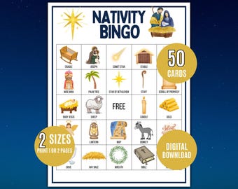 Nativity Bingo, 50 Printable Christmas Bingo Cards, Religious Christmas ...
