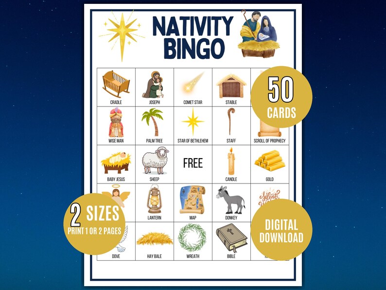 Nativity Bingo, 50 Printable Christmas Bingo Cards, Religious Christmas ...