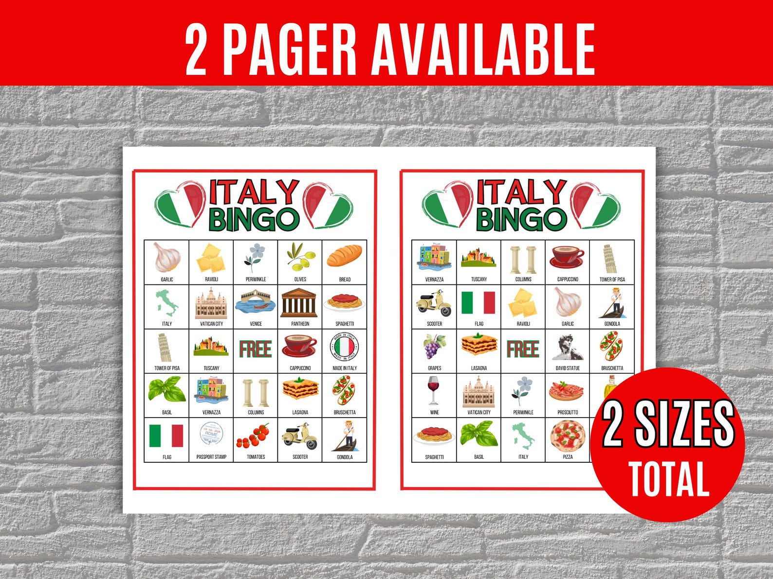 Italy Bingo, 50 Italy Vacation Travel Bingo Cards, Travel Bingo Game ...