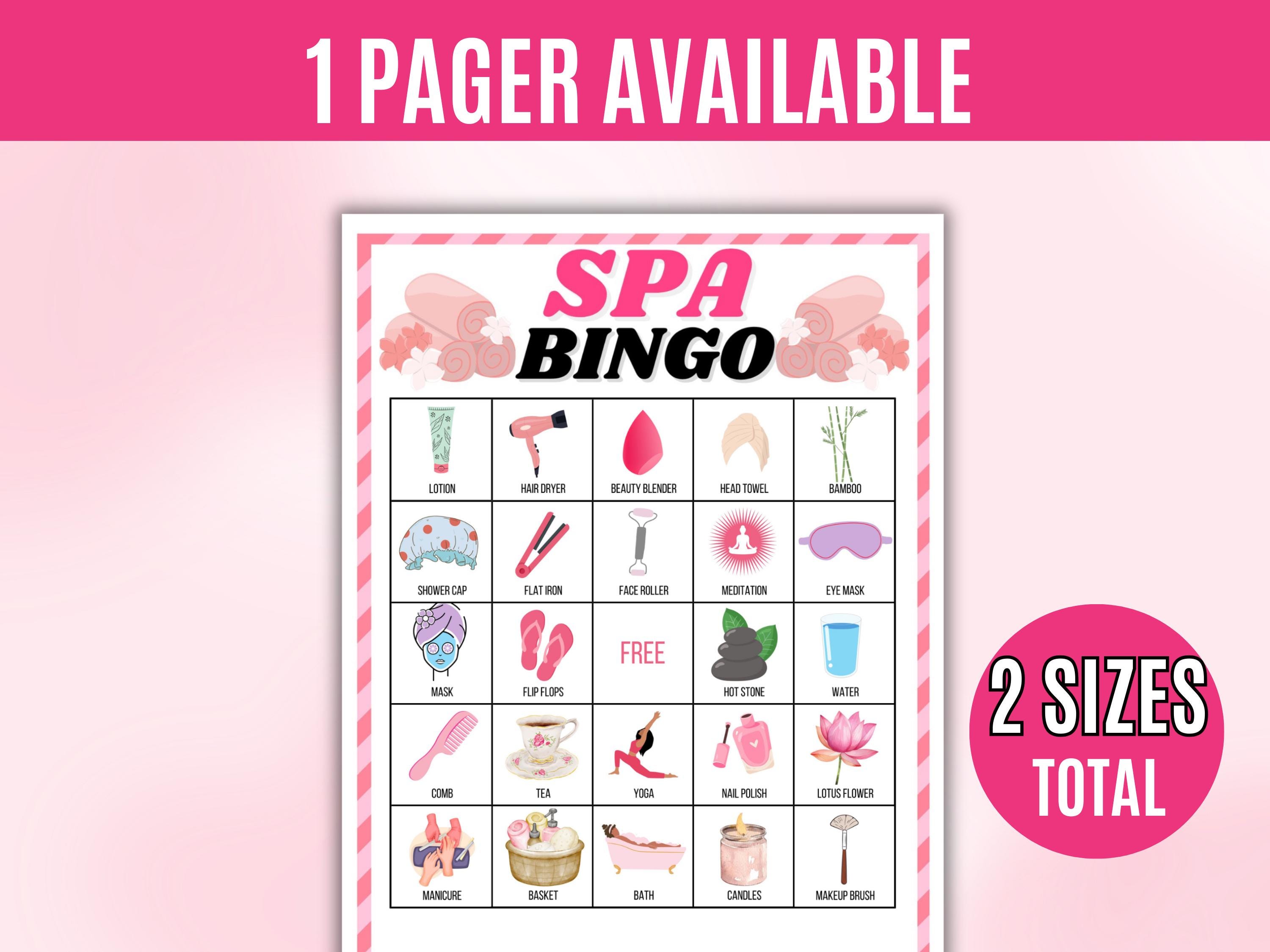 Spa Bingo, 50 Spa Bingo Cards, Spa Party, Spa Game, Spa Birthday Party ...