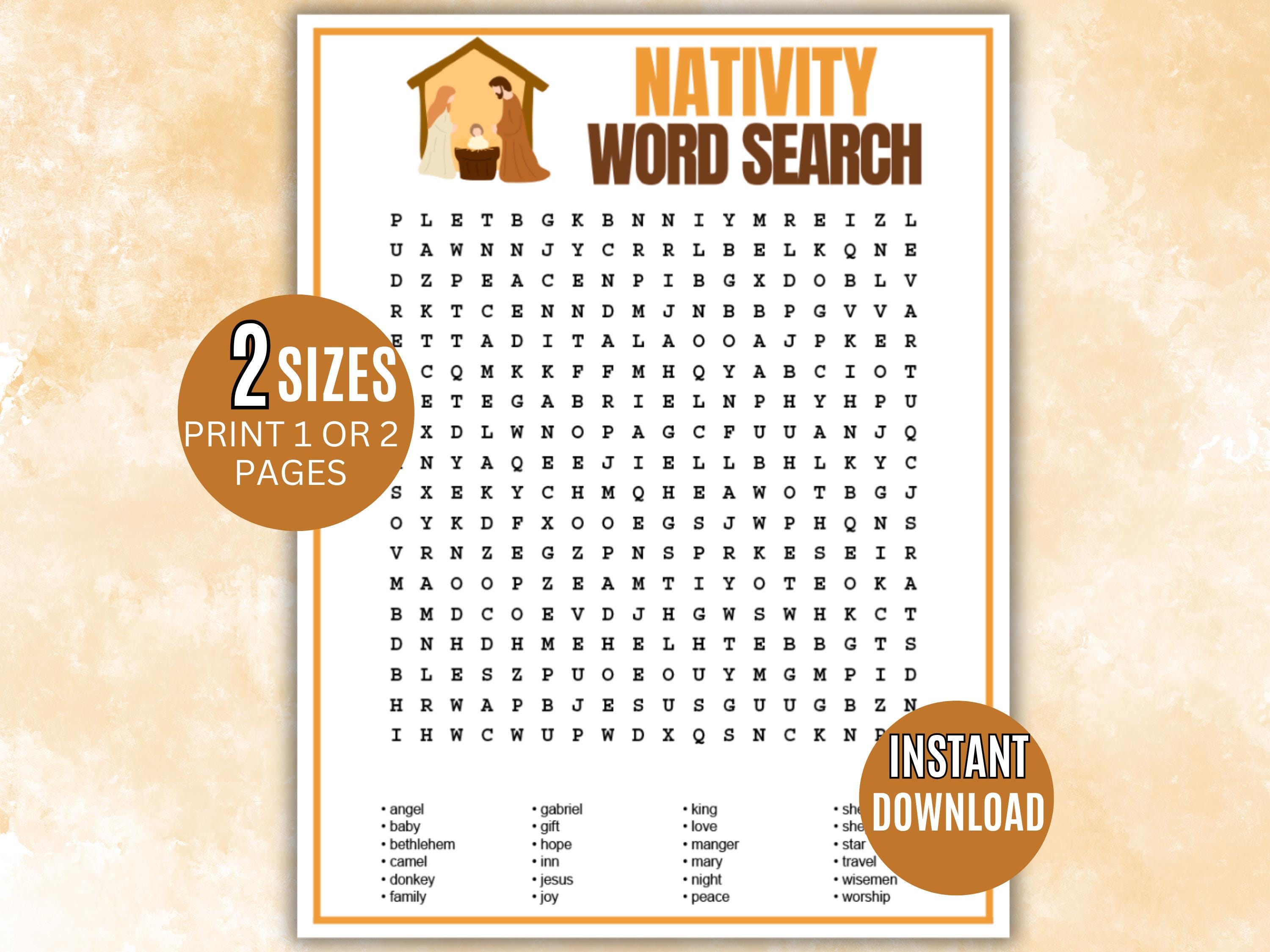 Nativity Word Search Puzzle, Christmas Nativity Activities, Printable ...