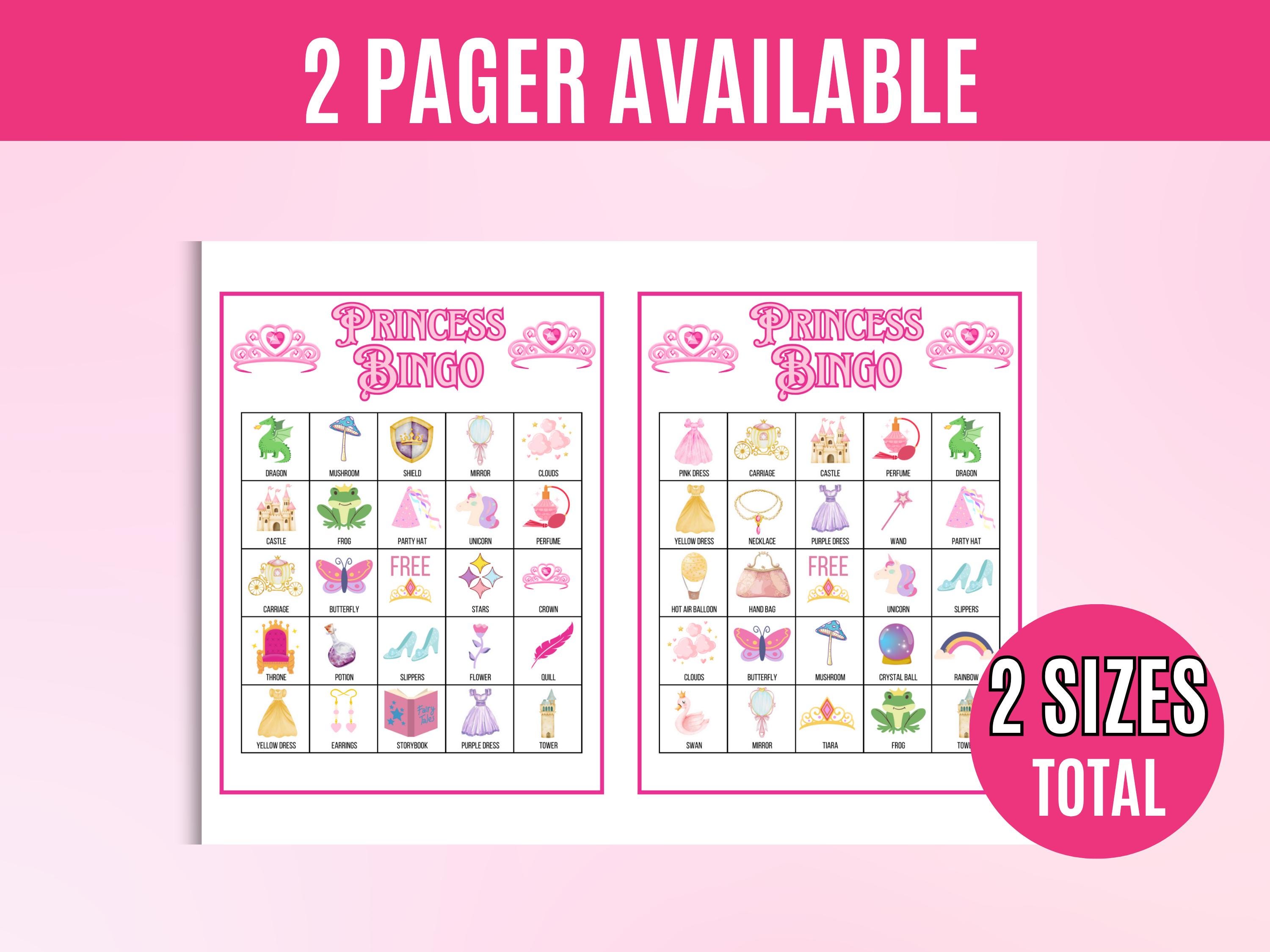 Princess Bingo, 50 Printable Princess Bingo Printable Cards, Princess ...