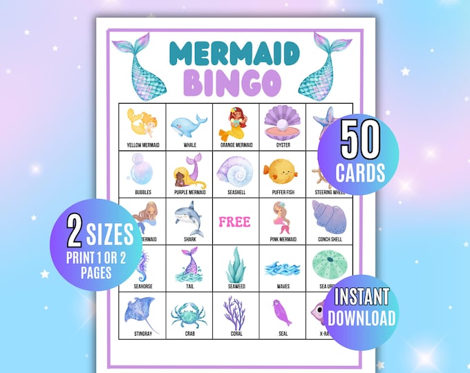 Birthday Party Game, Mermaid Bingo Cards, Under the Sea Party Theme ...