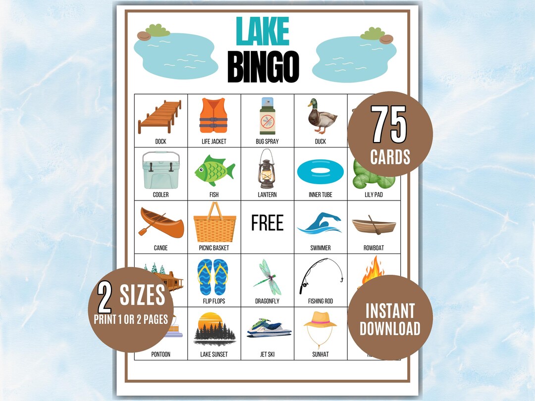 Lake Vacation Bingo: 75 Printable Family Game Cards (digital Download ...