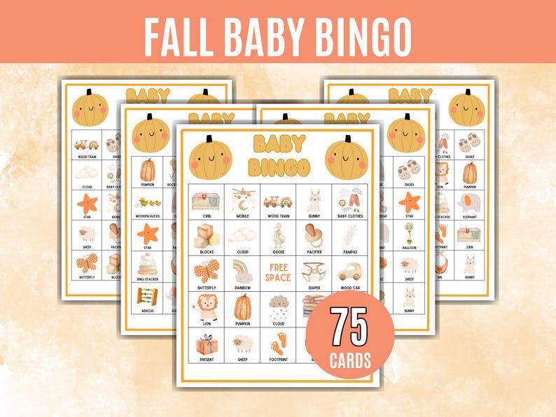 Fall Baby Shower Bingo Game: 75 Printable Autumn Cards (digital ...