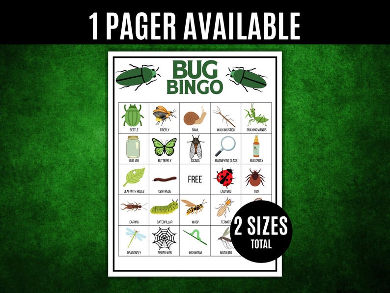 Bug Bingo Game: 50 Unique Printable Cards, Nature Activity (digital ...