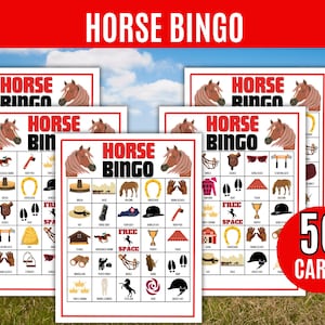 Horse Bingo, 50 Printable Horse Race Bingo Cards, Kentucky Derby Party ...