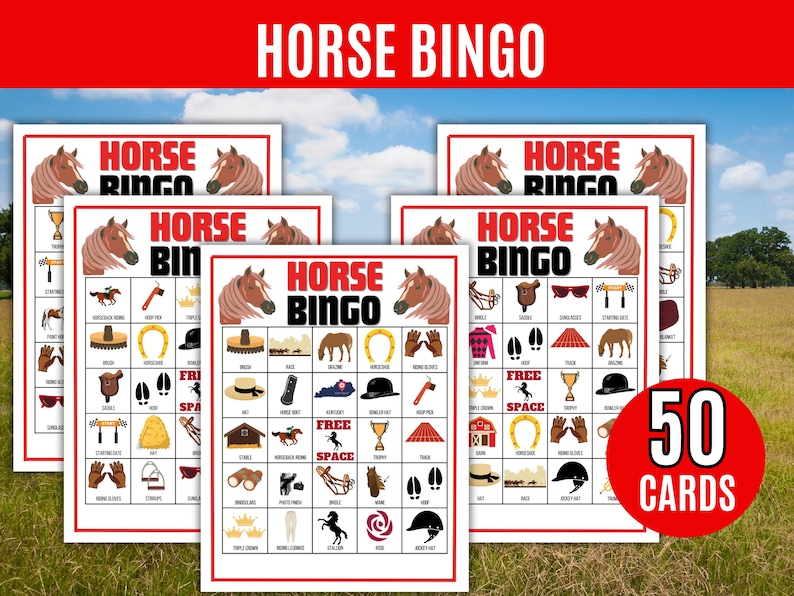 Horse Bingo, 50 Printable Horse Race Bingo Cards, Kentucky Derby Party ...