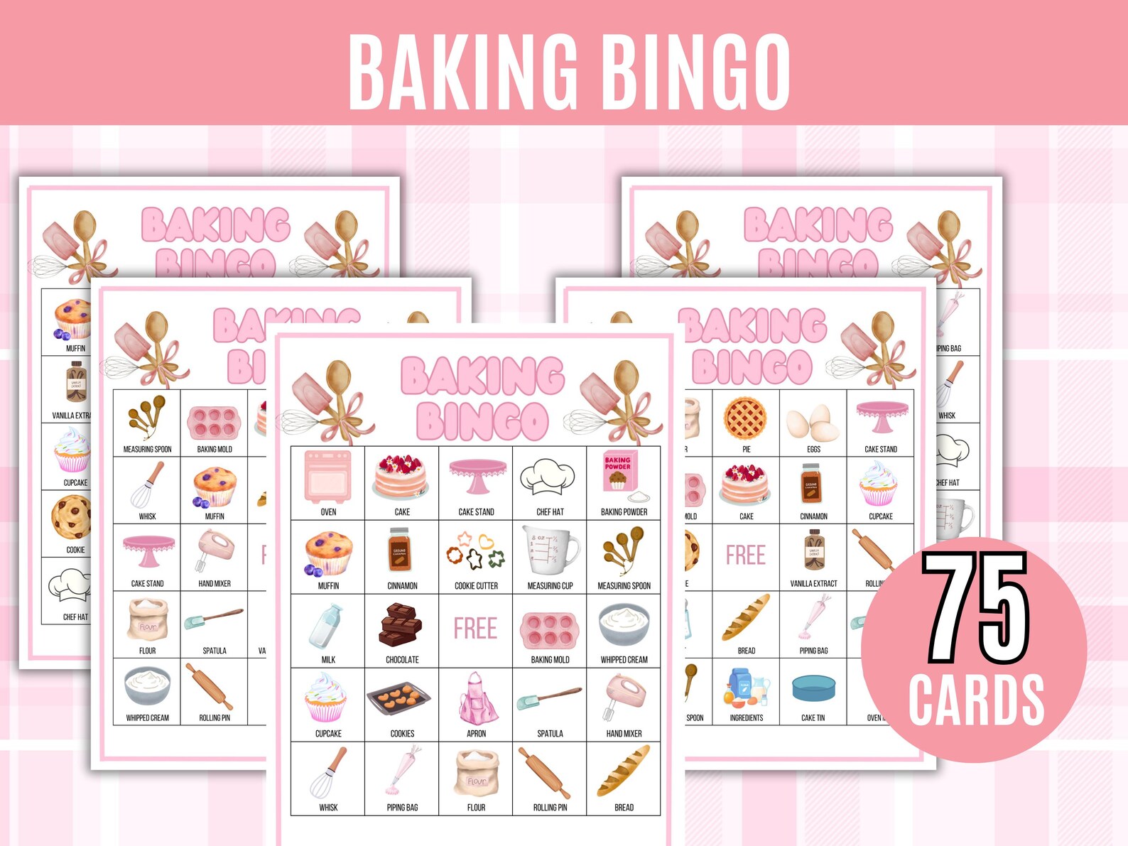 Baking Bingo, 75 Printable Baking Bingo Cards, Kids Printable, Baking ...