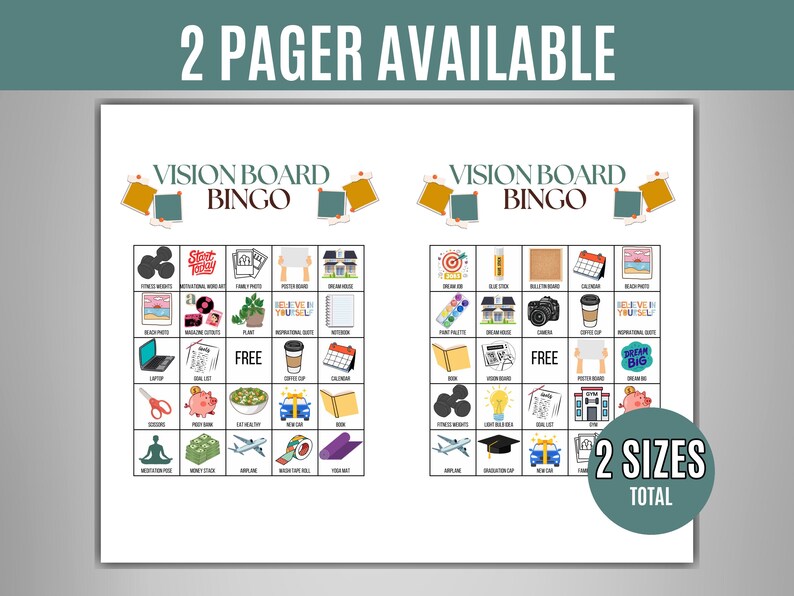 Vision Board Bingo Game, 50 Printable Goal Setting Bingo Cards, Self ...