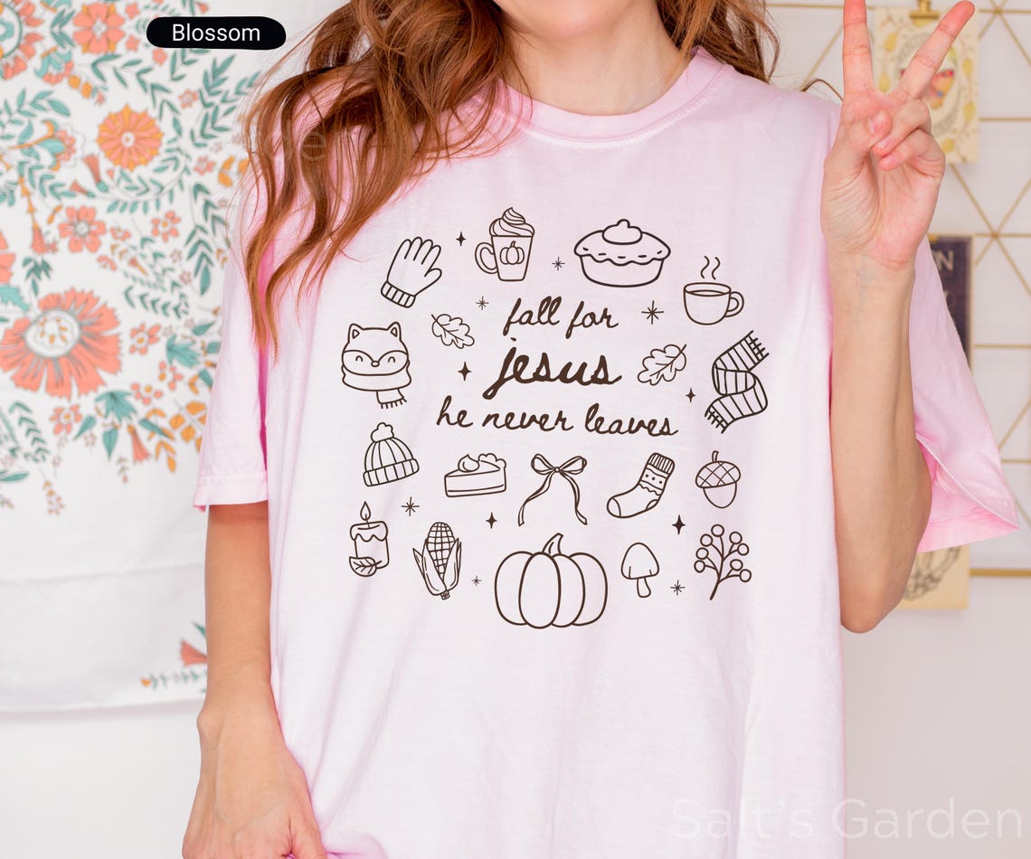 Doodle Fall Christian Shirt, Fall for Jesus Comfort Colors® Christian ...