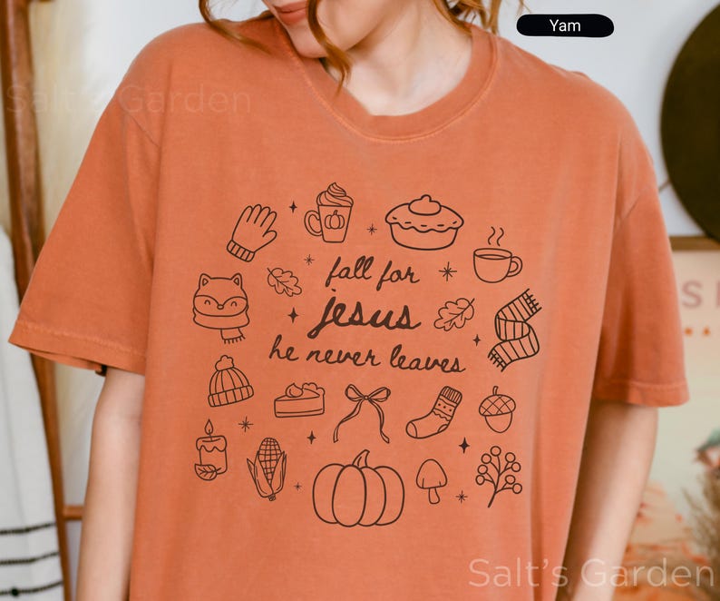 Doodle Fall Christian Shirt, Fall for Jesus Comfort Colors® Christian ...