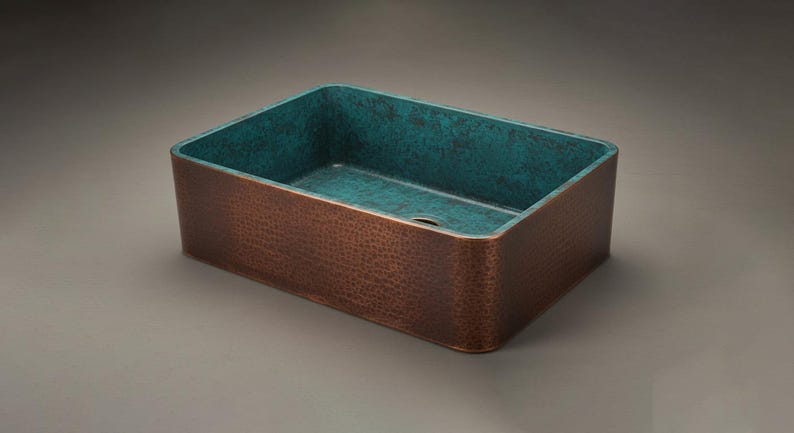 Copper Kitchen Sink - Green Patina Copper Washbasin - Solid Round ...