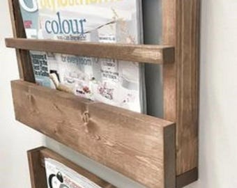 Rustic Wooden Wall-mounted Magazine Rack, Decorative Mail Organizer - Etsy