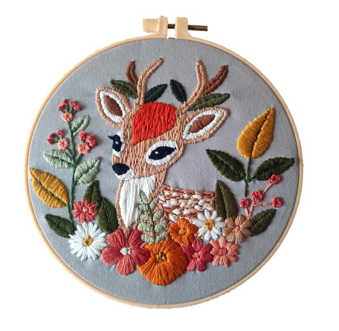 Hand Embroidered Deer Wall Art – 8" Floral Woodland Hoop – Nursery ...