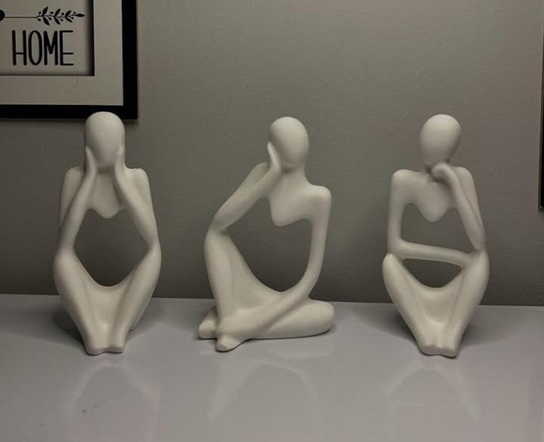 Hand-painted Minimalist Thinker Figure Set - Modern Abstract Sculptures ...