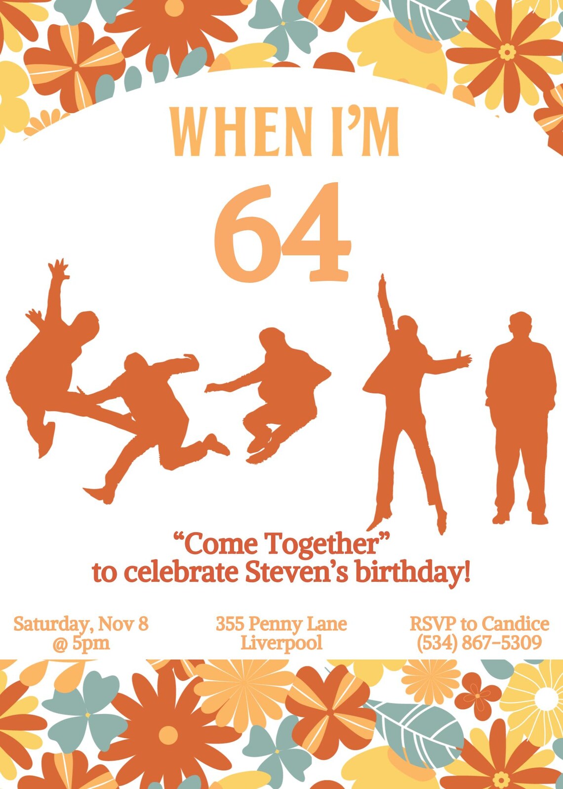 Editable Beatles Theme Birthday Retirement Party Invite Card Invitation ...