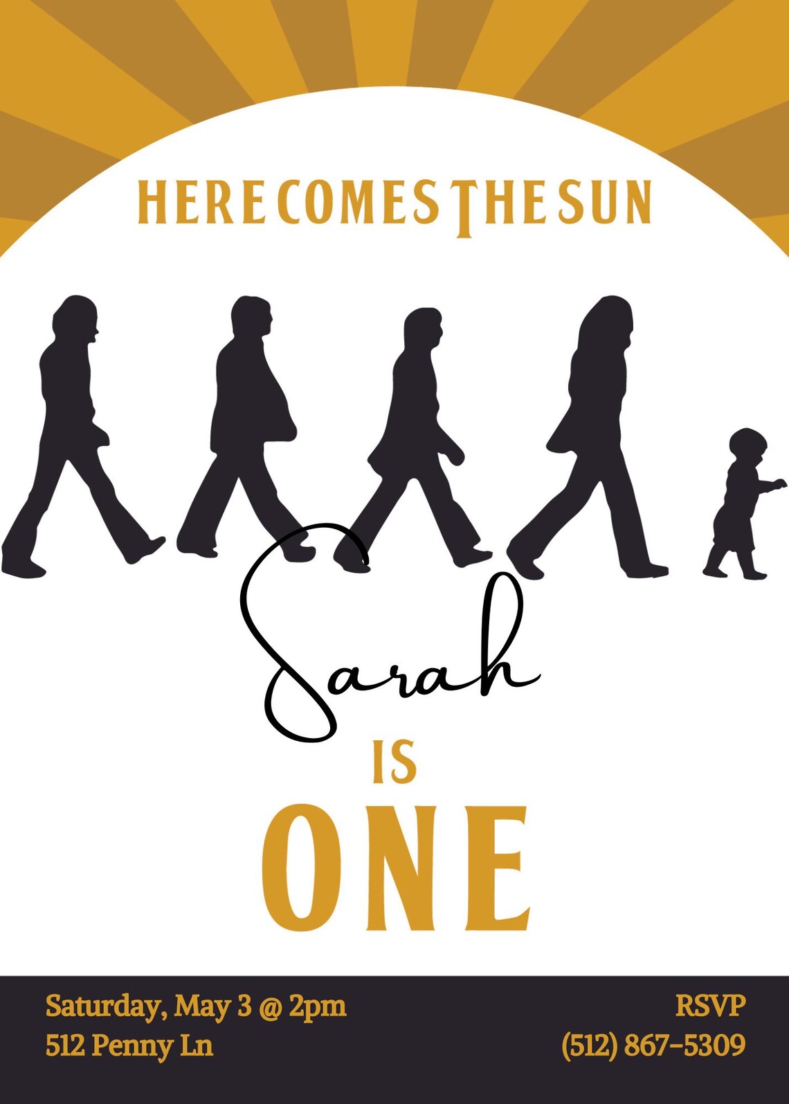 Editable Beatles Theme First Birthday Party Invite Card Invitation One ...