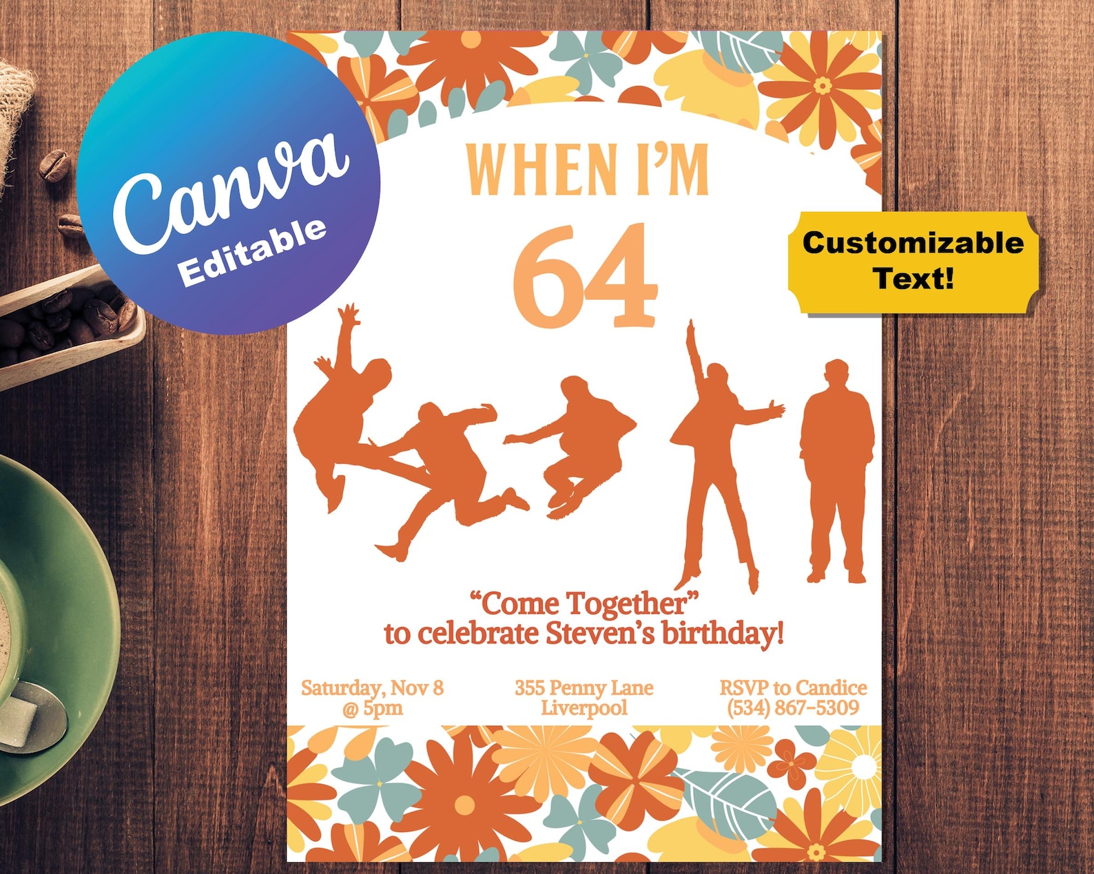 Editable Beatles Theme Birthday Retirement Party Invite Card Invitation ...