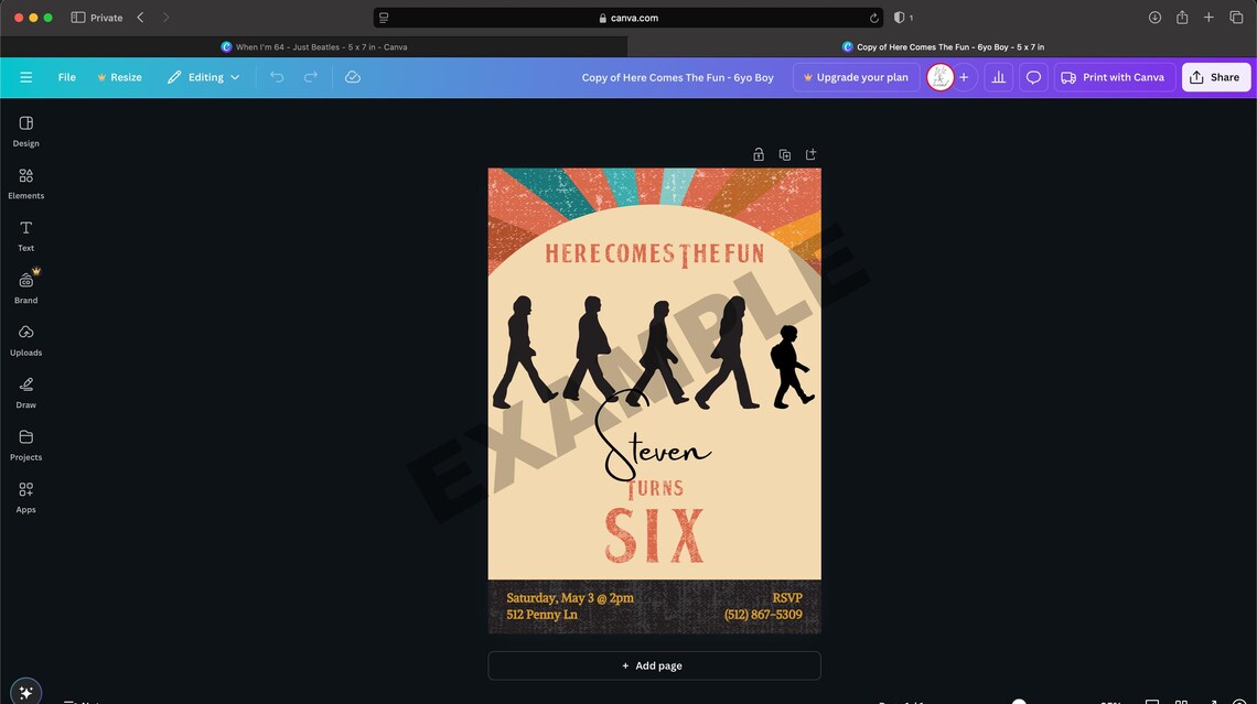 Editable Beatles Theme First Birthday Party Invite Card Invitation One ...