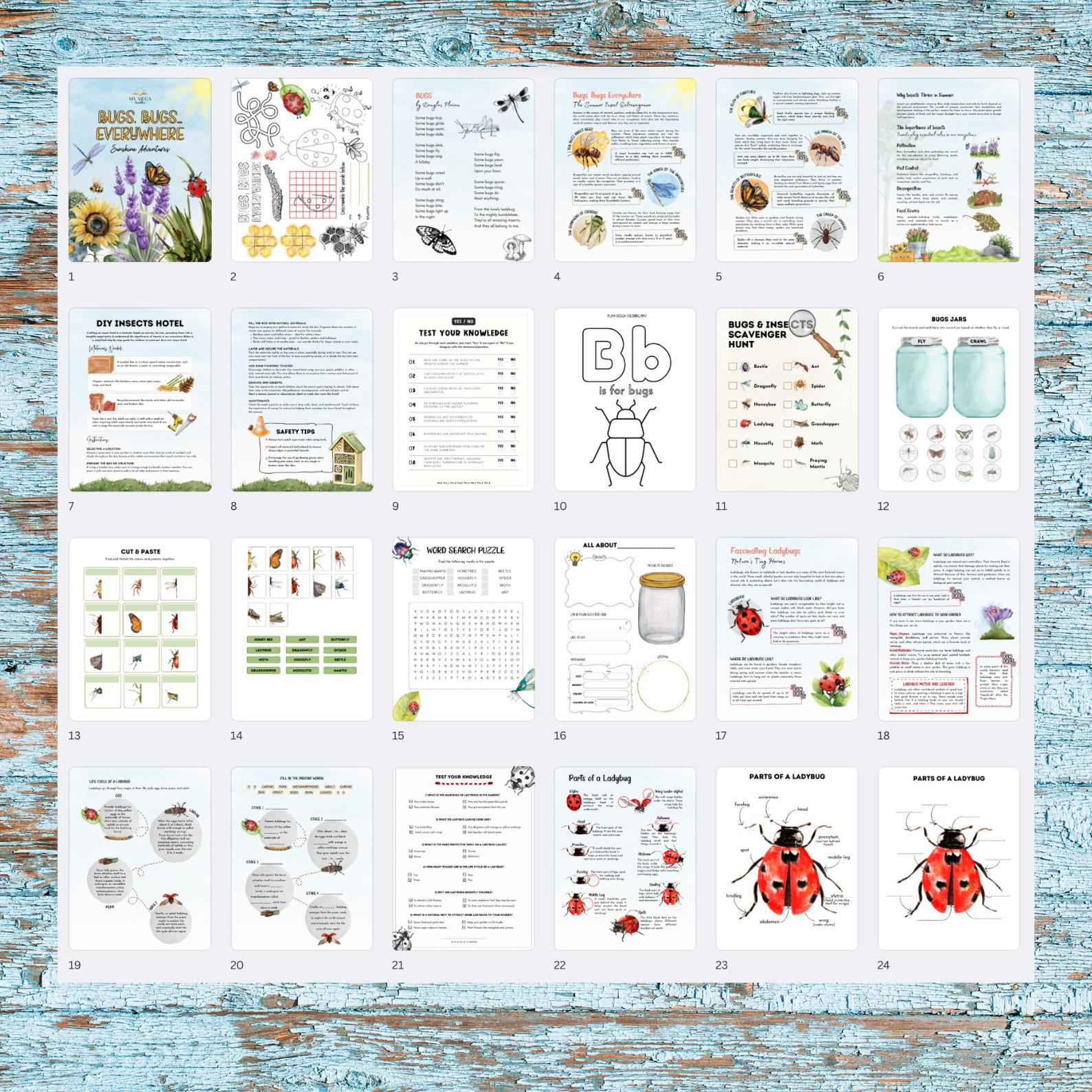 Bugs Unit Study Printable for Kids Insect Sorting Matching Craft Puppet ...