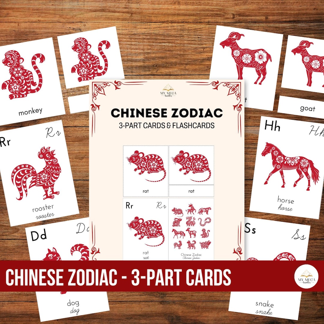 Lunar New Year Montessori 3 Part Cards and Flashcards Printable Chinese ...