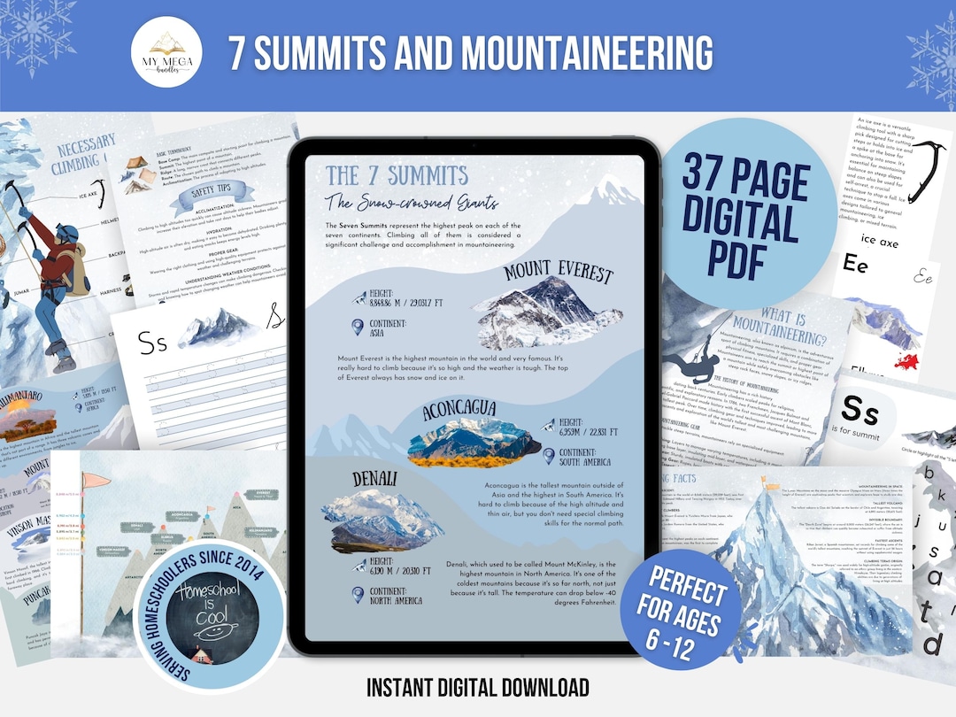 7 Summits Mountaineering Printable: Homeschool Learning Bundle (digital ...