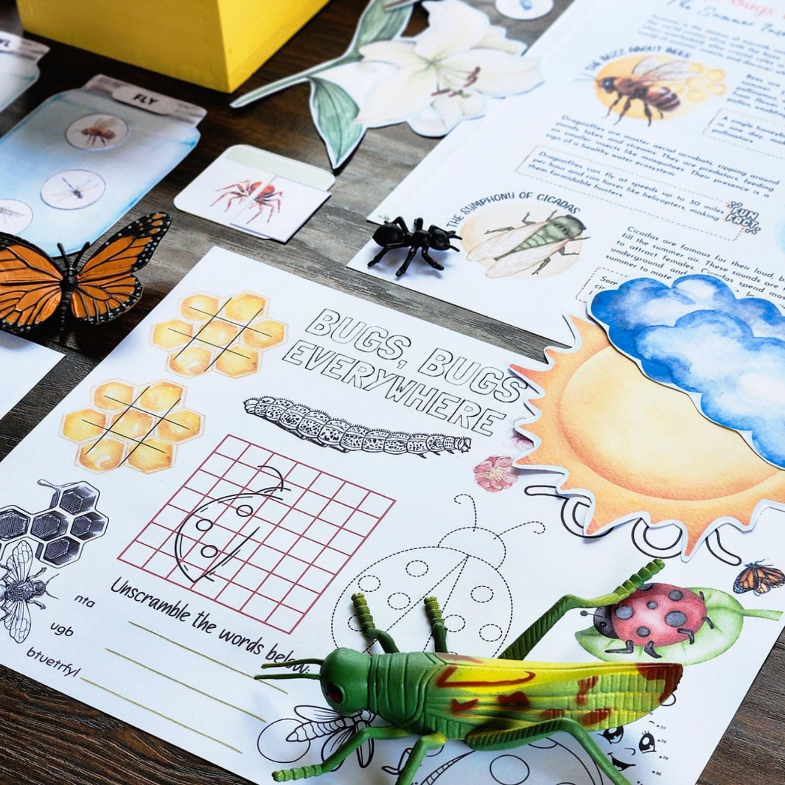 Bugs Unit Study Printable for Kids Insect Sorting Matching Craft Puppet ...