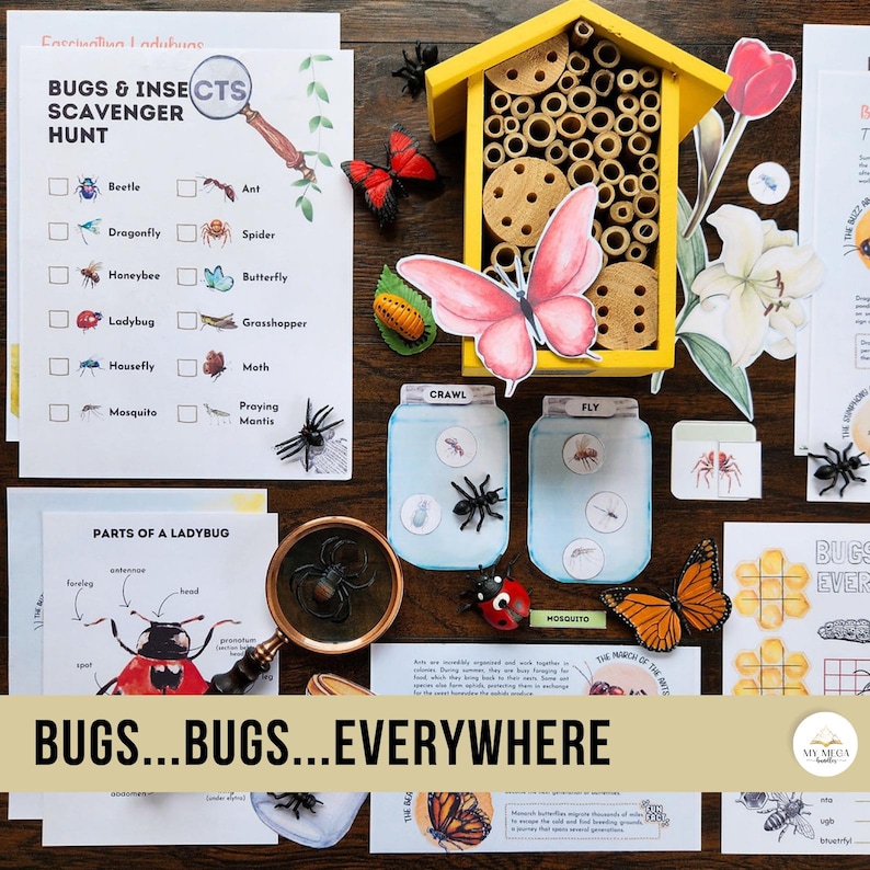 Bugs Unit Study Printable for Kids Insect Sorting Matching Craft Puppet ...