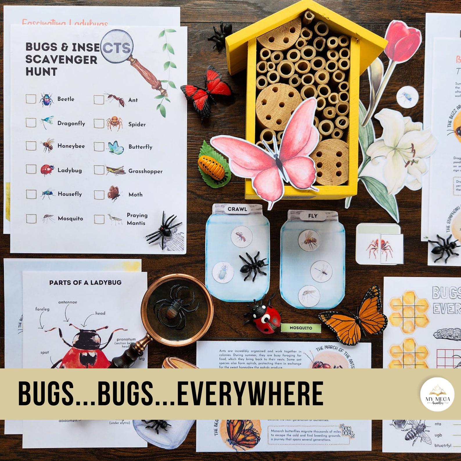 Bugs Unit Study Printable for Kids Insect Sorting Matching Craft Puppet ...