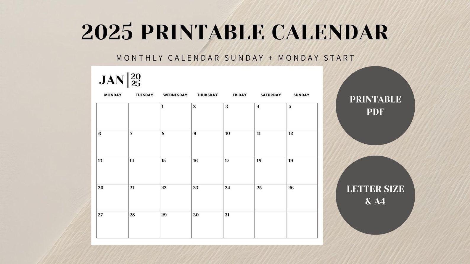 2025 Monthly Calendar Digital Download Printables - Etsy