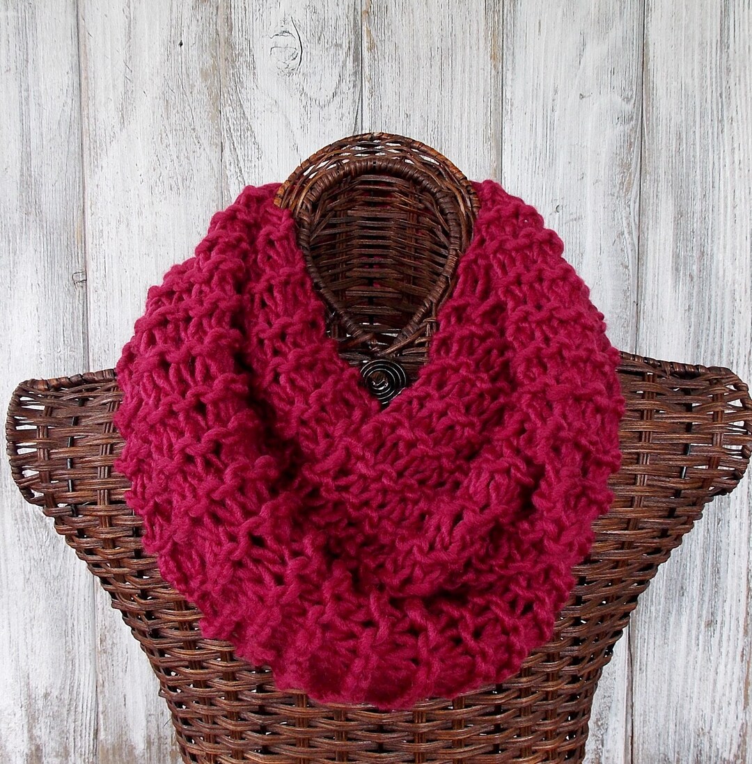 Knitted Infinity Scarf in Raspberry Very Soft and Light Wool - Etsy