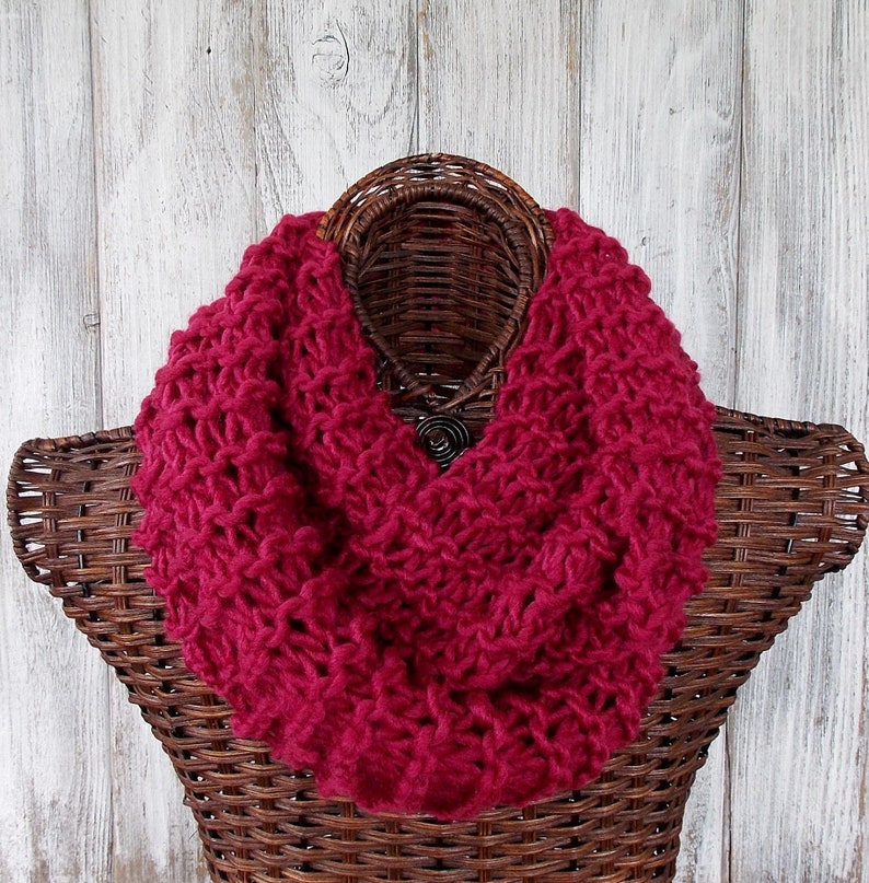 Knitted Infinity Scarf in Raspberry Very Soft and Light Wool Blend ...