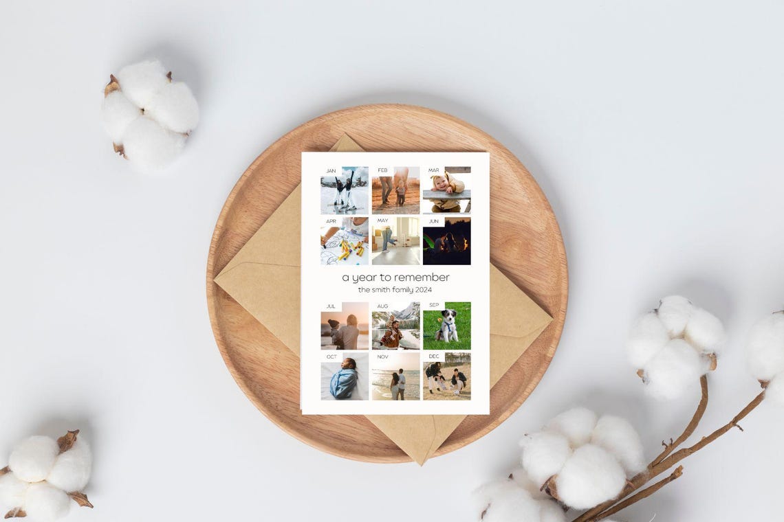 Minimalist Year in Review Photo Card Template, Canva Editable (digital ...