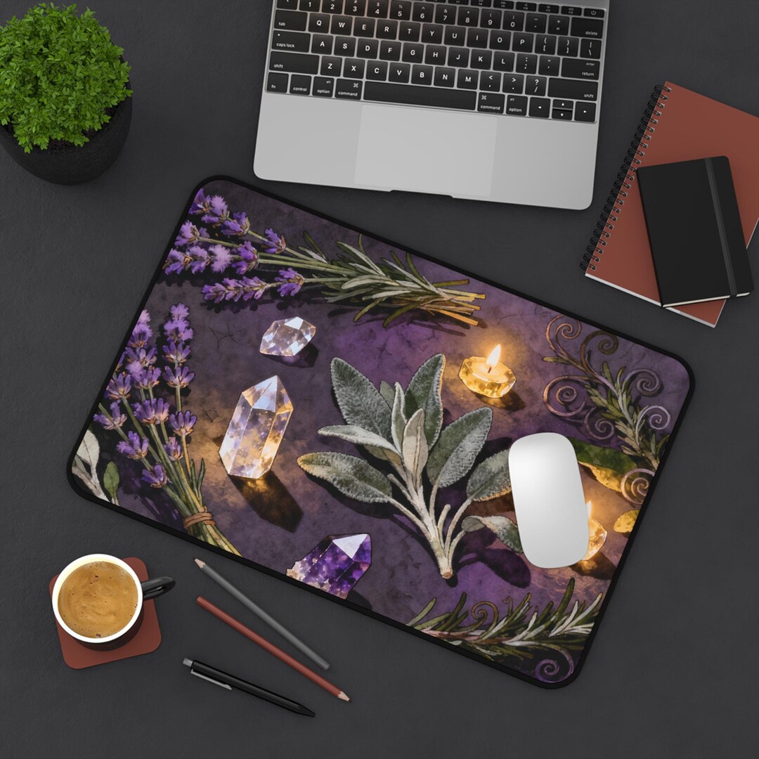 Desk Pad Dark Academia Lavender Sage Crystals Design - Etsy