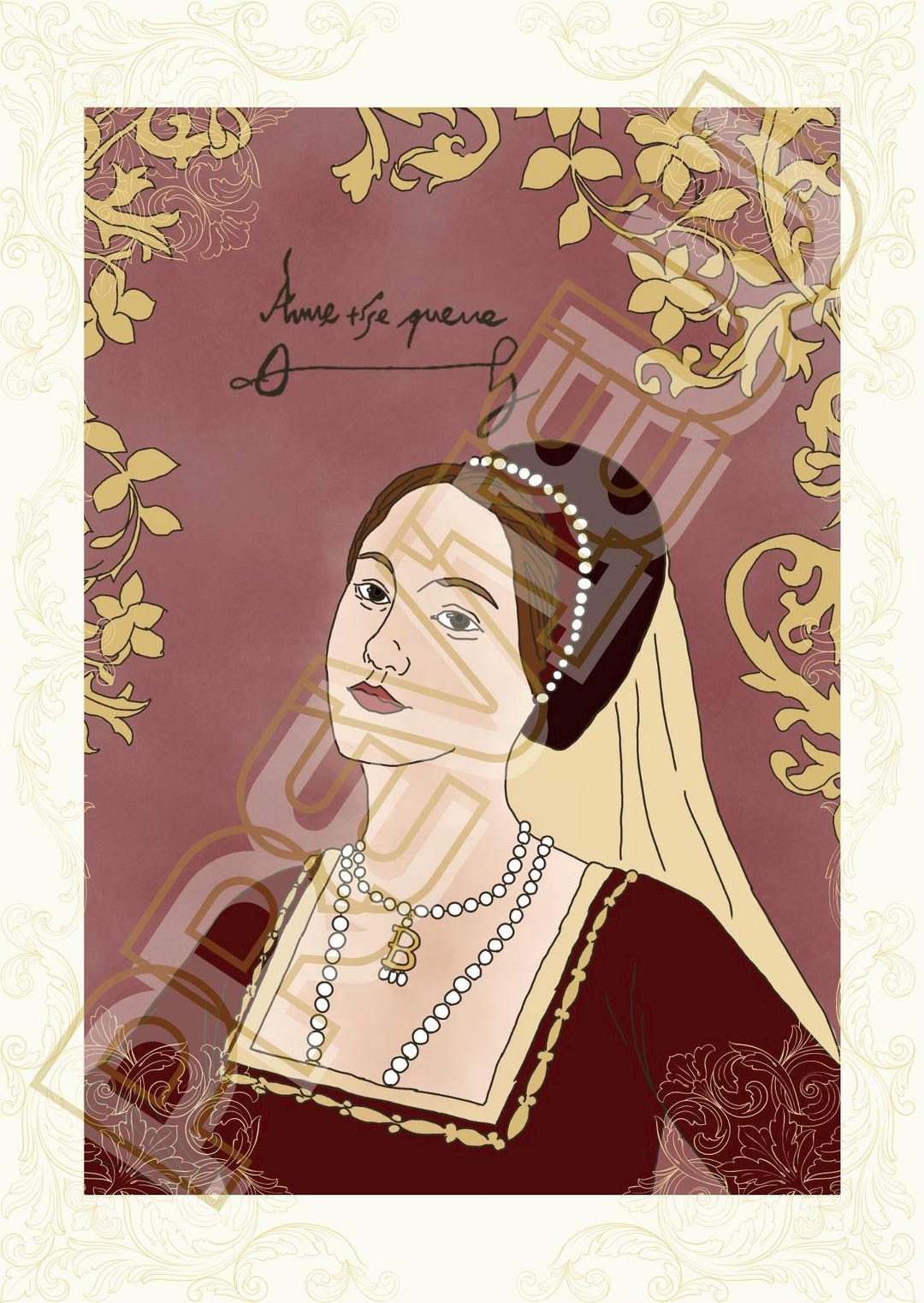 Anne Boleyn Printable Original Artwork, Tudor Digital Art, Anne Boleyn ...