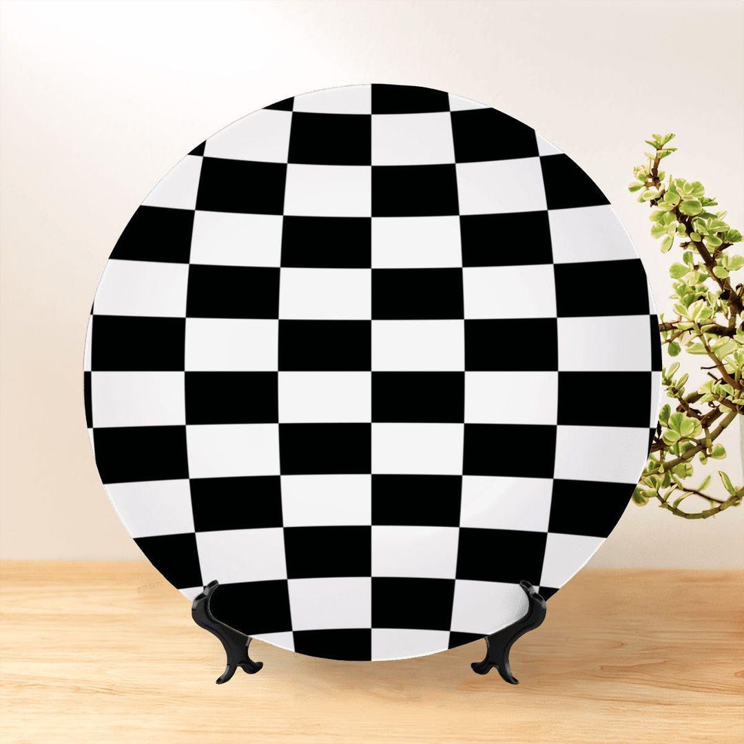 Black & White Checkers Ceramic Decorative Plate, Wall Decor - Etsy