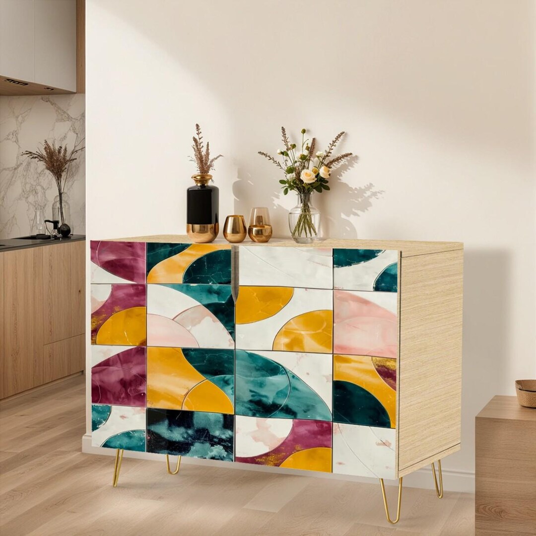 Colorful Geographic Sideboard, Modern Cabinet, Wood Furniture, Handmade ...