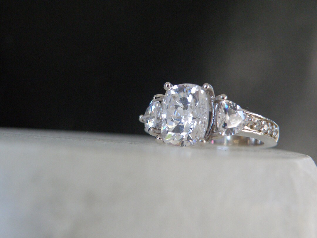 Estate Sterling Silver 925 Sim Diamond 3 Stone Trilogy Engagement Band ...