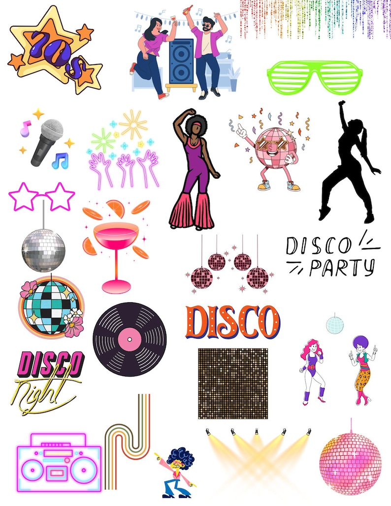 Disco Fever Clipart: Photo Props, Stickers, Canva, Cricut, Silhouette ...