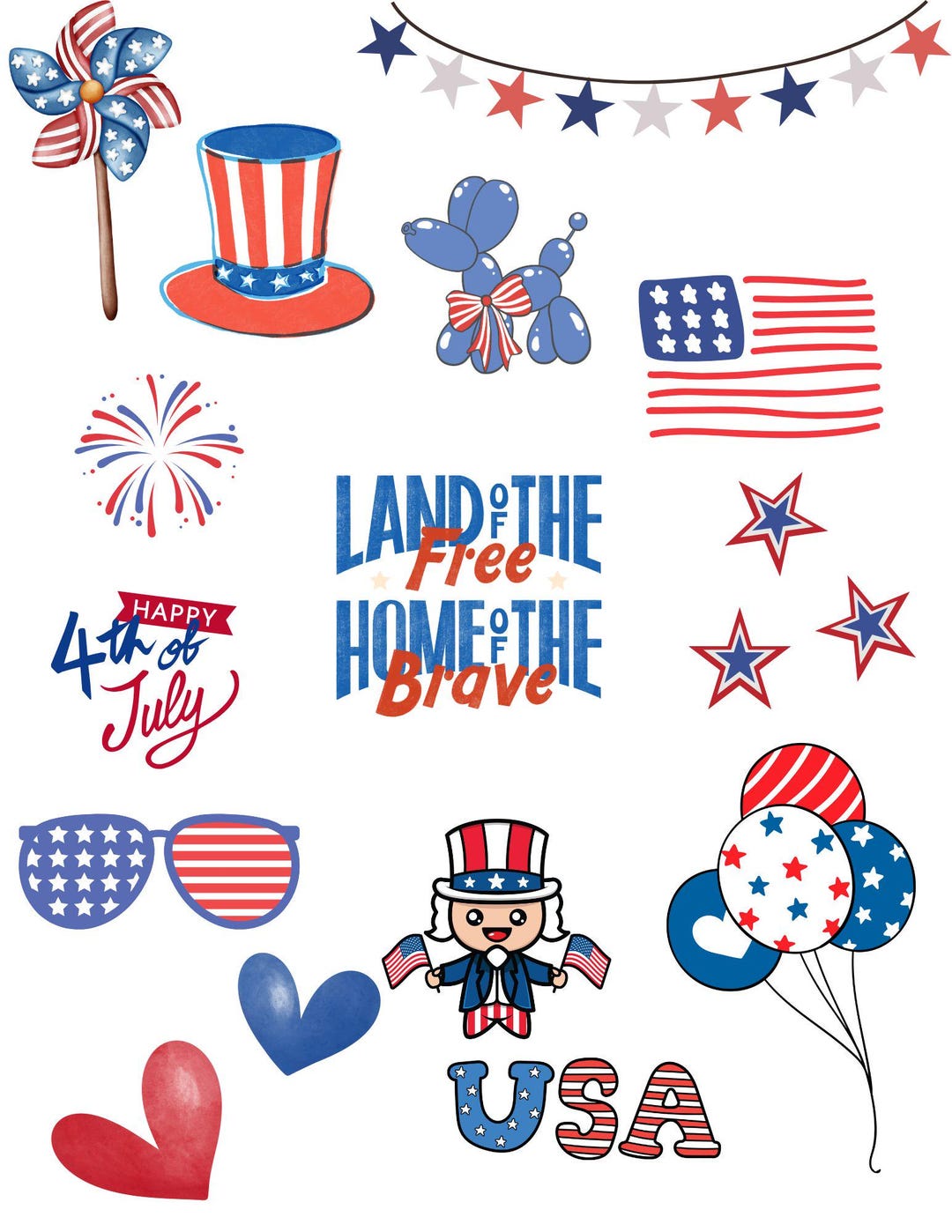 4th of July Clipart: Patriotic PNG JPG Images (digital Download - Etsy